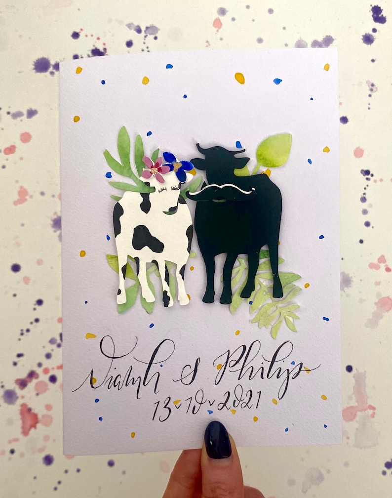 Personalized Cow Wedding Card | Farm Animal Engagement Card - Etsy