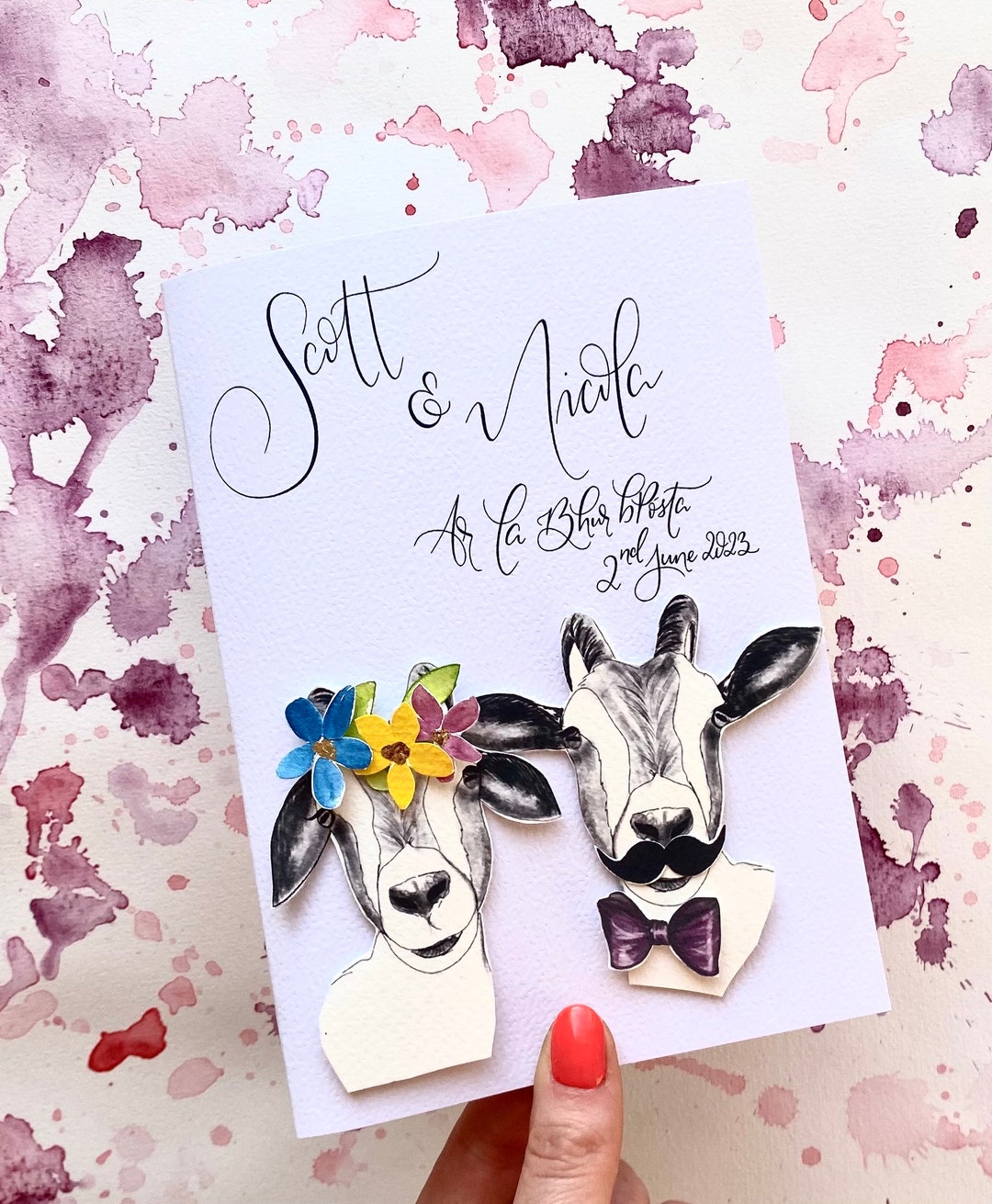 Goat Wedding Card Farm Animal Wedding, Engagement Card Goats Getting ...