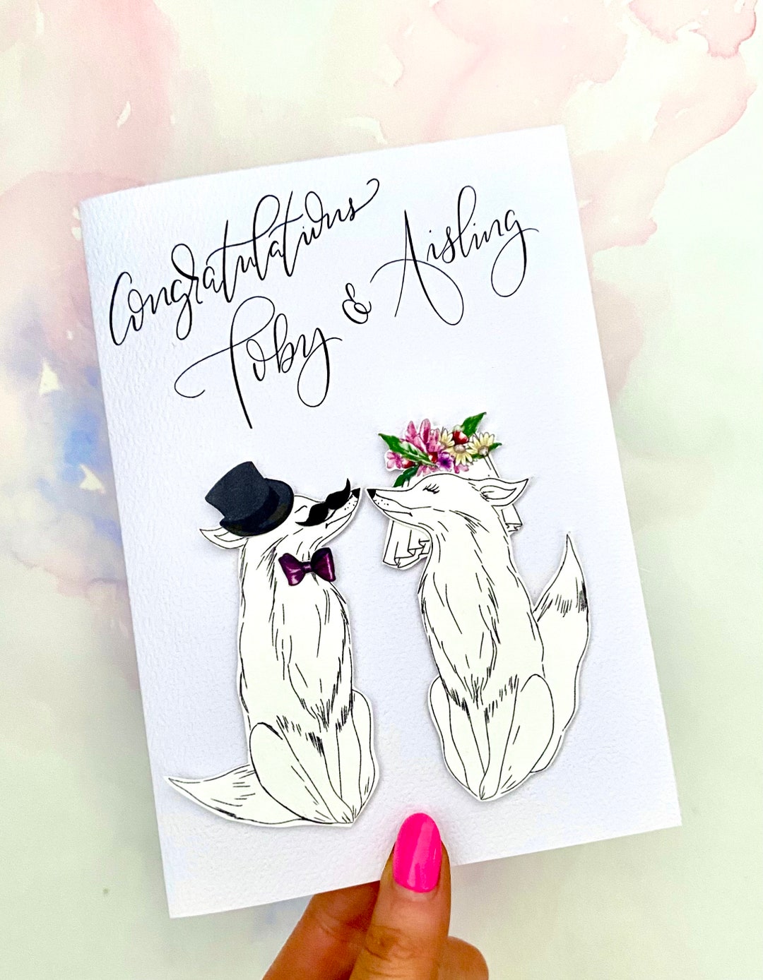 Custom Calligraphy Fox Wedding Card | Personalised Custom Wedding Card ...