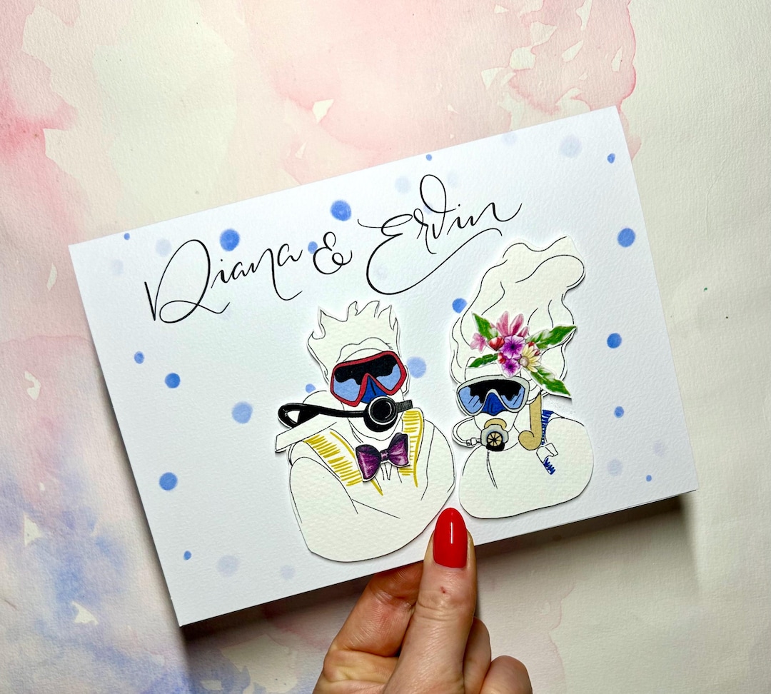 Scuba Diving Couple Wedding Card | Personalized Calligraphy - Etsy