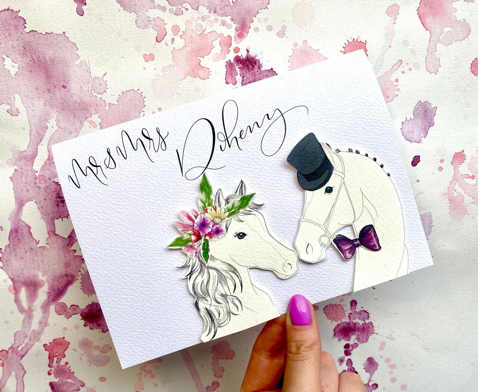 Personalized Horse Wedding Card | Hand-drawn Equine Engagement Gift - Etsy