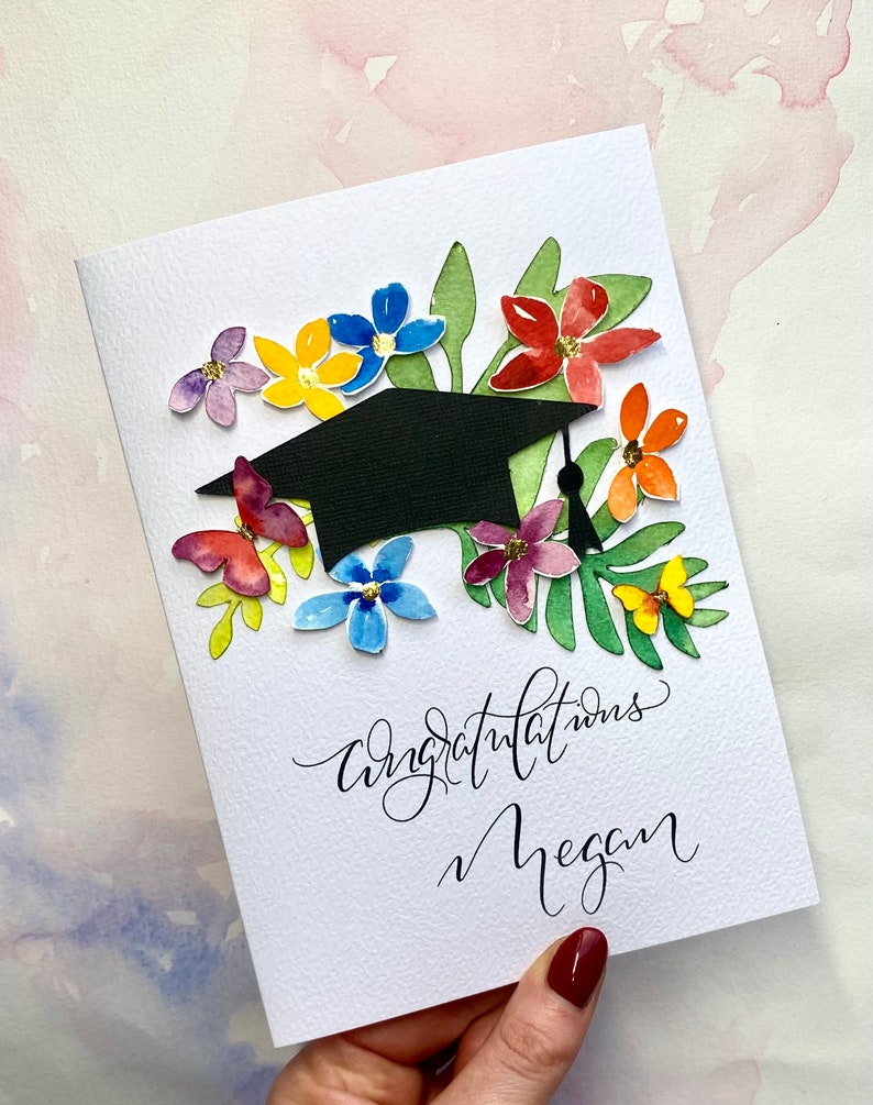 Personalized Graduation Card – Hand-calligraphy, Watercolor Flowers - Etsy