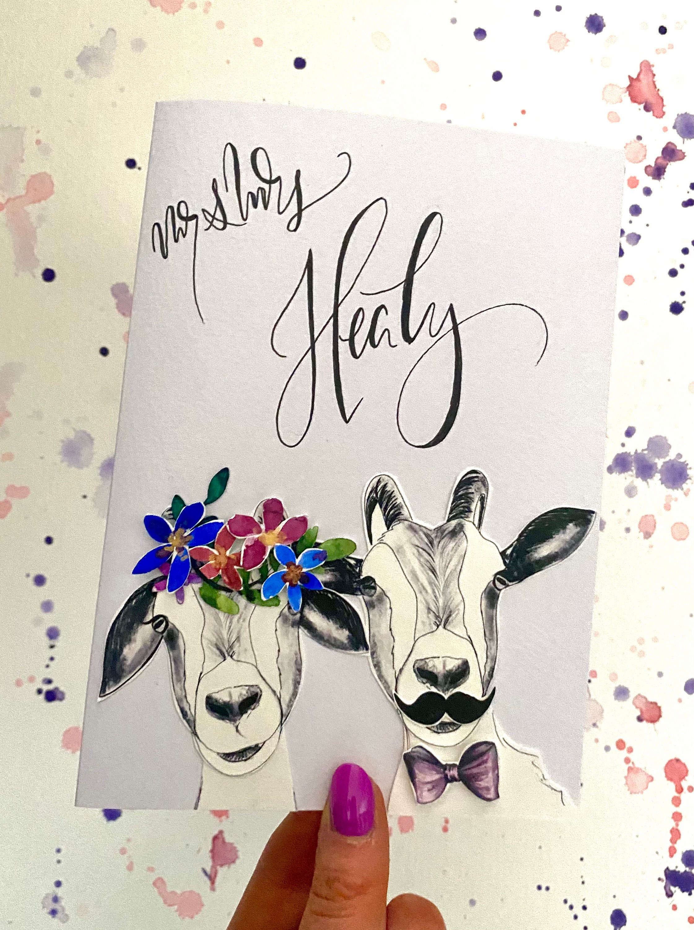 Goat Wedding Card | Farm Animal Wedding, Engagement Card | Goats ...