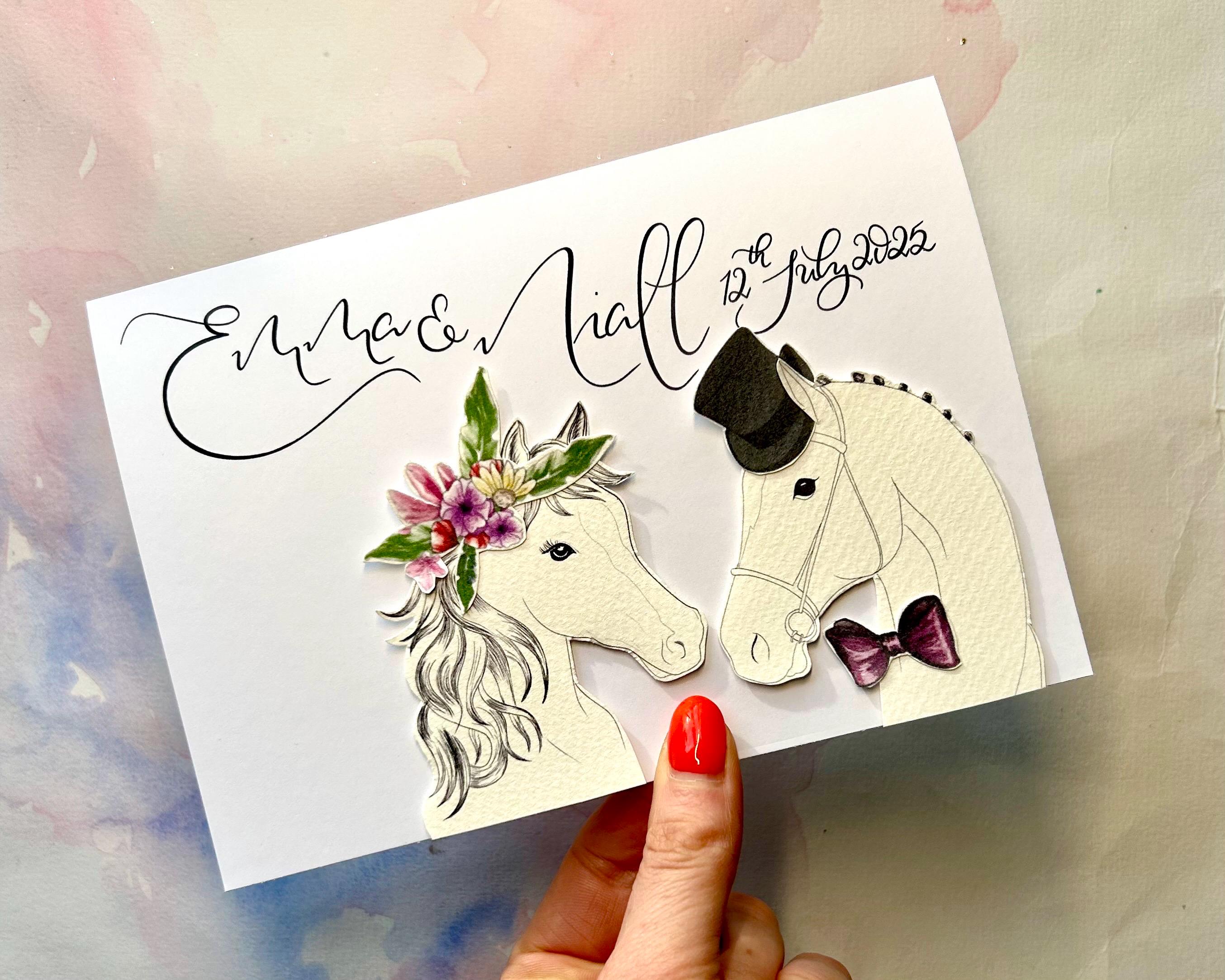 Personalized Horse Wedding Card | Hand-drawn Equine Engagement Gift - Etsy