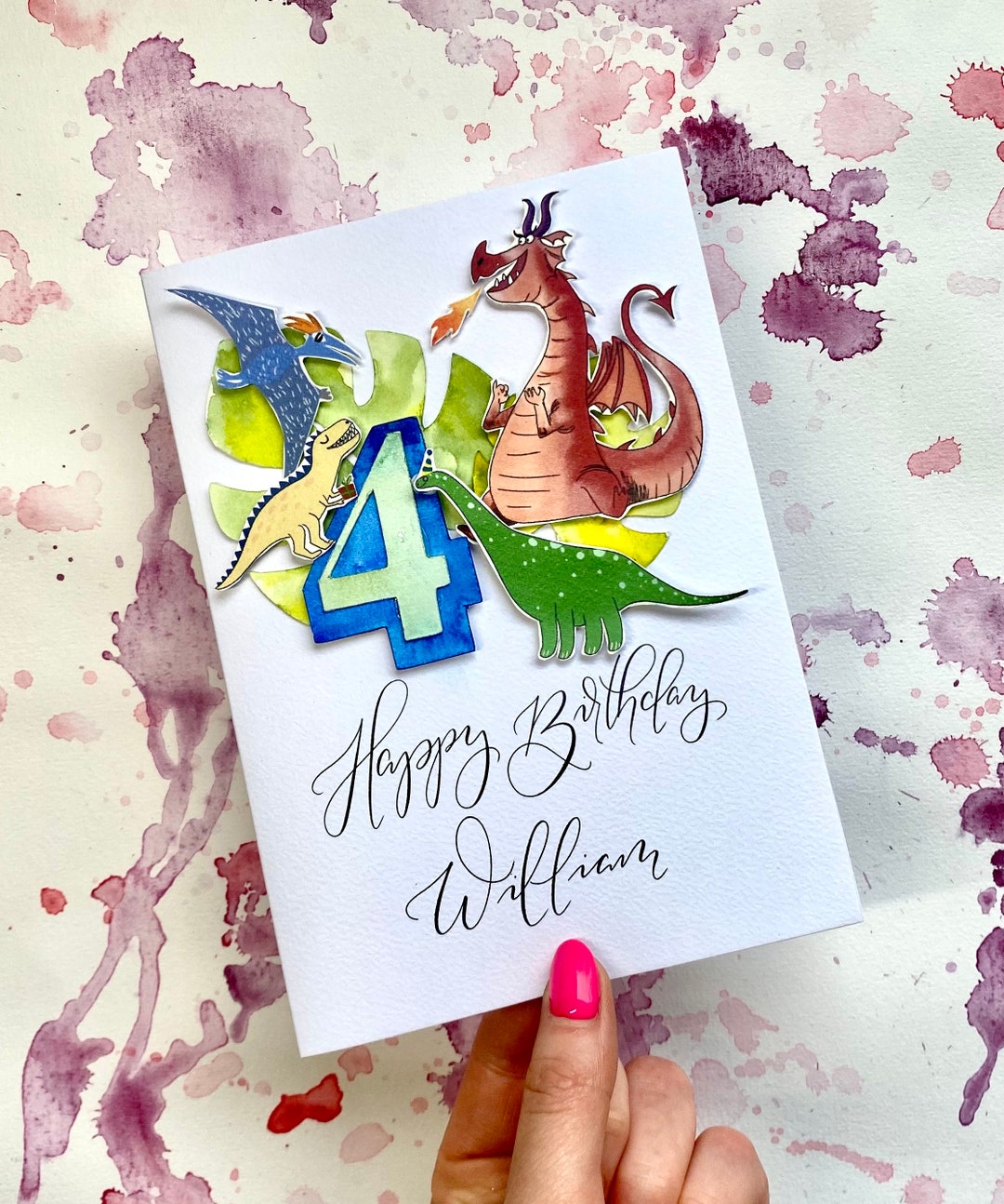 Personalised Calligraphy Dinosaur Themed Birthday With Age - Etsy