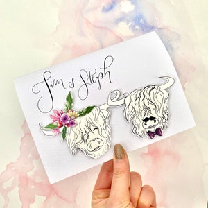 Highland Cow Wedding Card | Calligraphy Engagement Card - Etsy