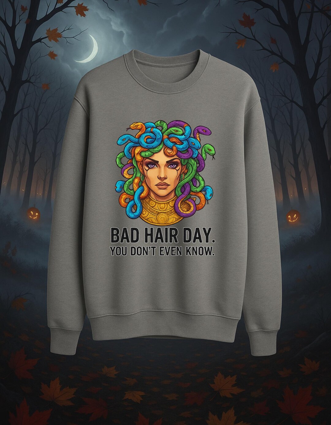 Medusa Bad Hair Day Sweatshirt | Funny Mythology Halloween Crewneck ...