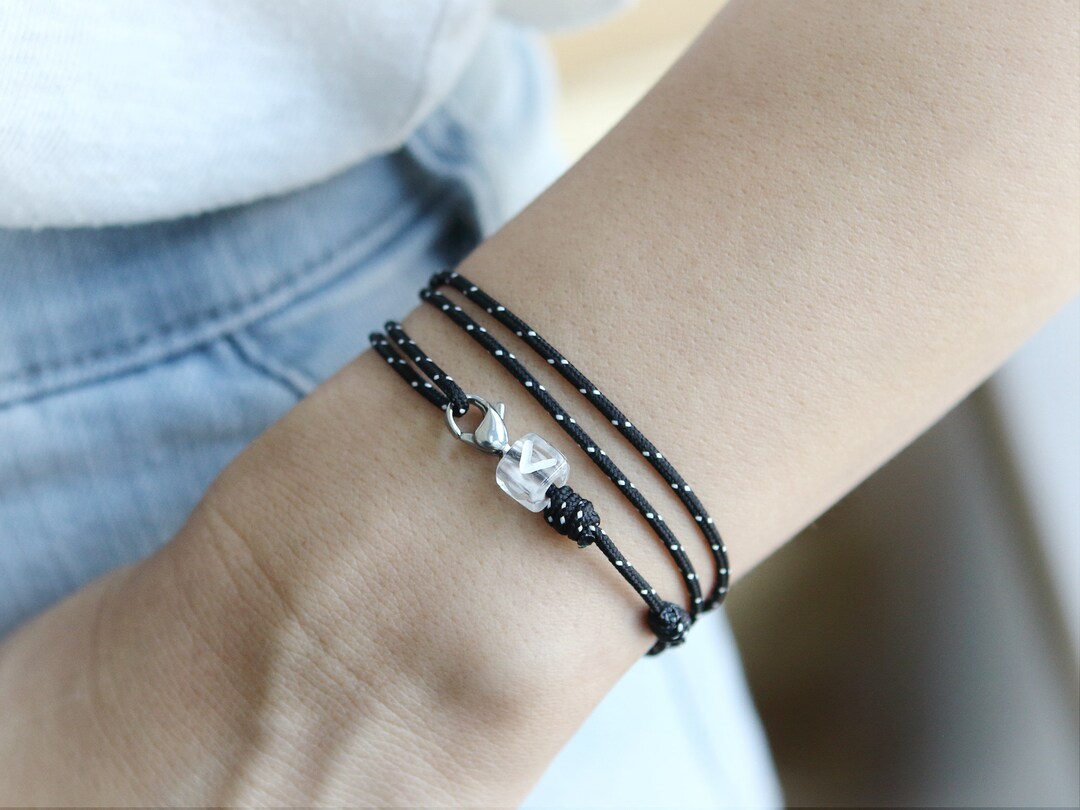 Cube Initial Simple String Bracelet in Polka Dot Cord String Ankle ...