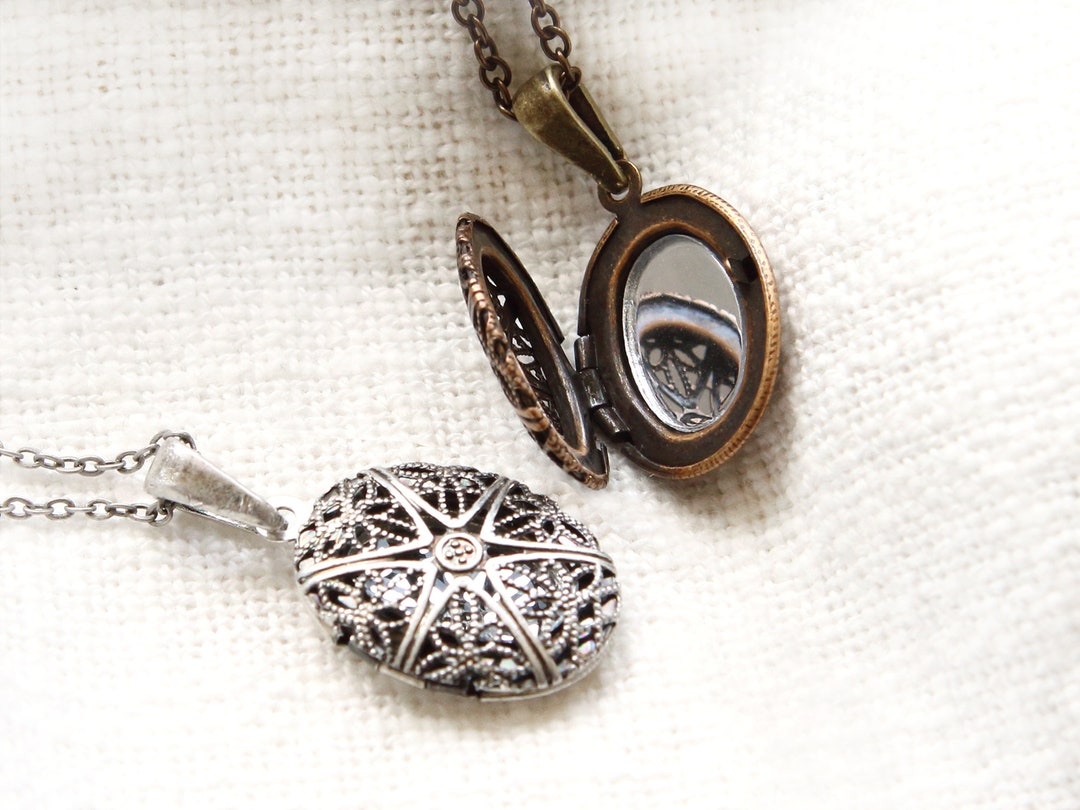 Mirror Mini Filigree Oval Locket Necklace | Locket Necklace, Vintage ...