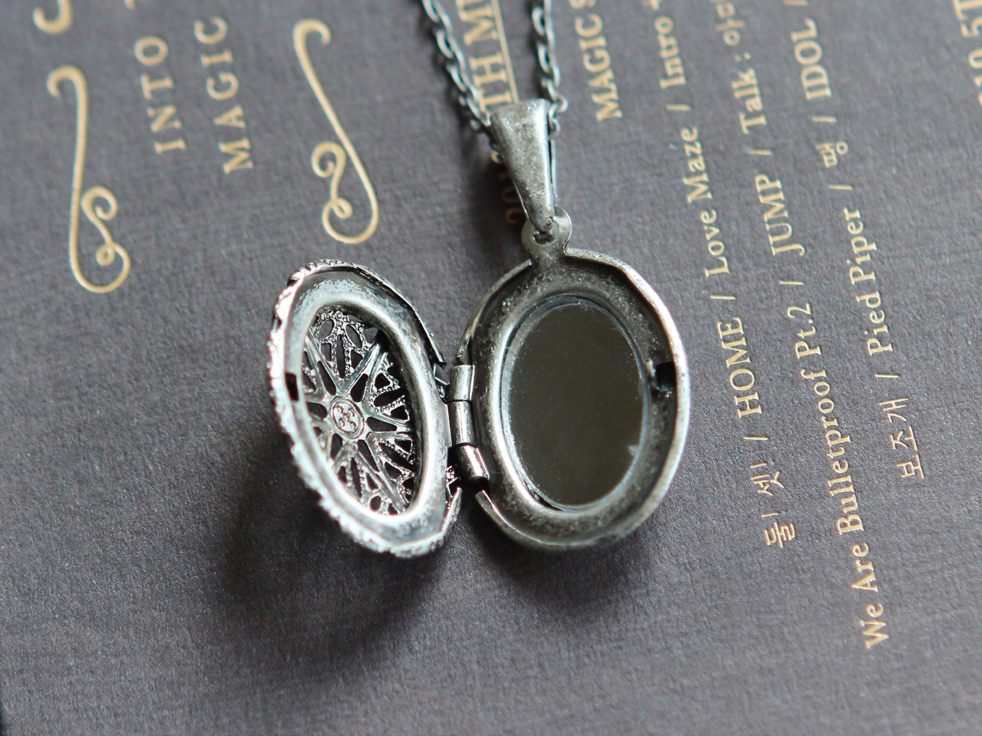 Mirror Mini Filigree Oval Locket Necklace Locket Necklace - Etsy