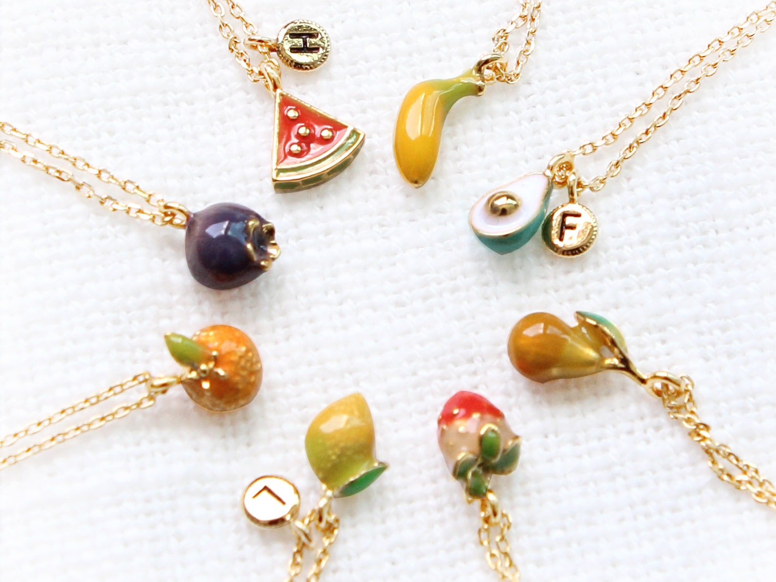 Miniature Fruits Necklace | Initial Necklace, Strawberry, Avocado ...