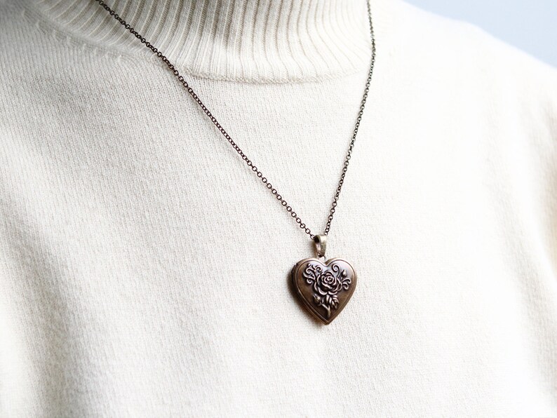 Mirror Vintage Rose Heart Locket Necklace Mirror Locket | Etsy
