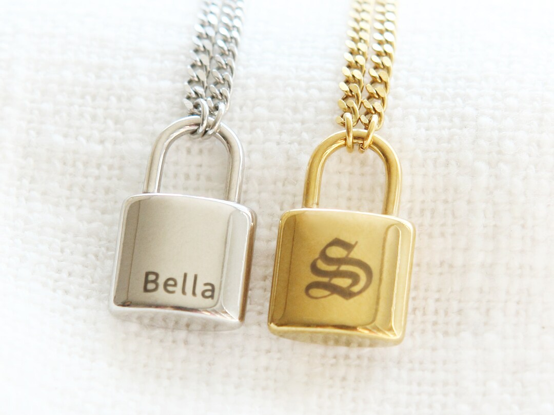 Initial Padlock Necklace | Custom Stainless Steel Lock Necklace ...