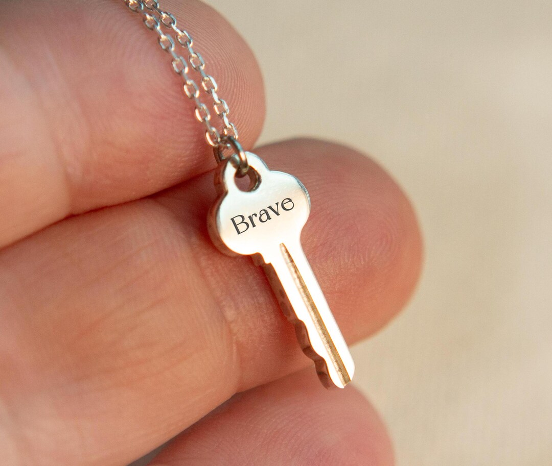 Personalized Sterling Silver Key Necklace: Engraved Initial Name ...