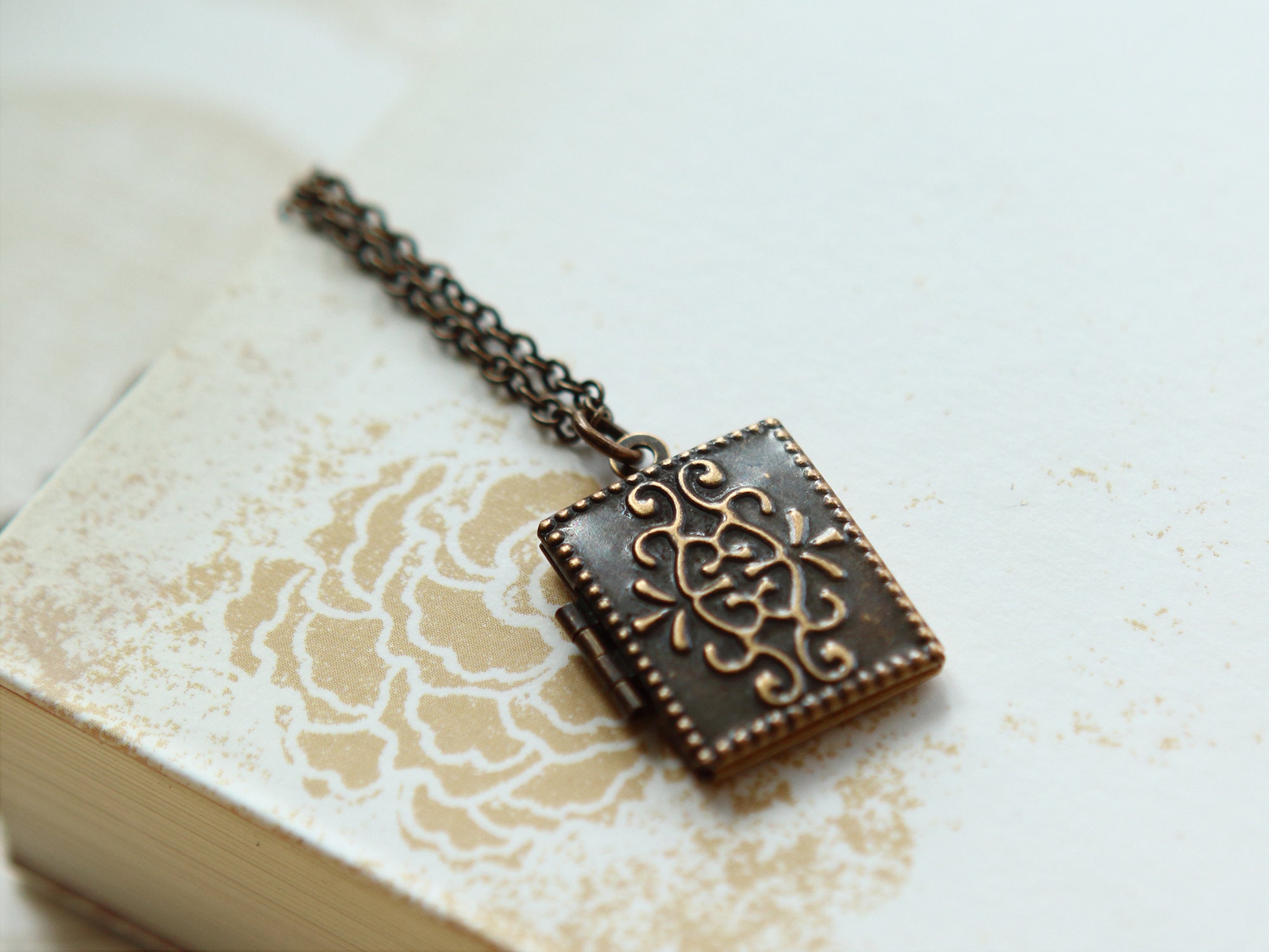 Antique Book Locket Necklace Book Student Gift Locket - Etsy