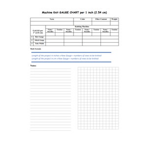 Printable Machine Knit Gauge Chart, Knitting Gauge Chart Instant ...