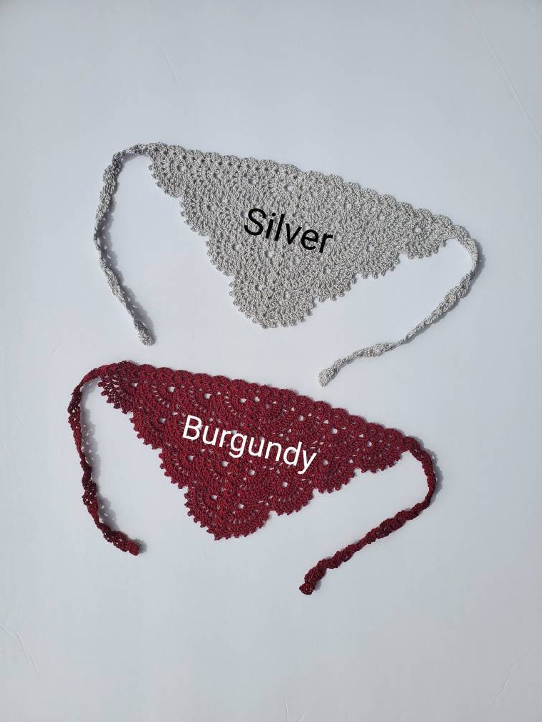 Small Crochet Bandana, Small Triangle Cotton Headband | Burgundy, Black ...