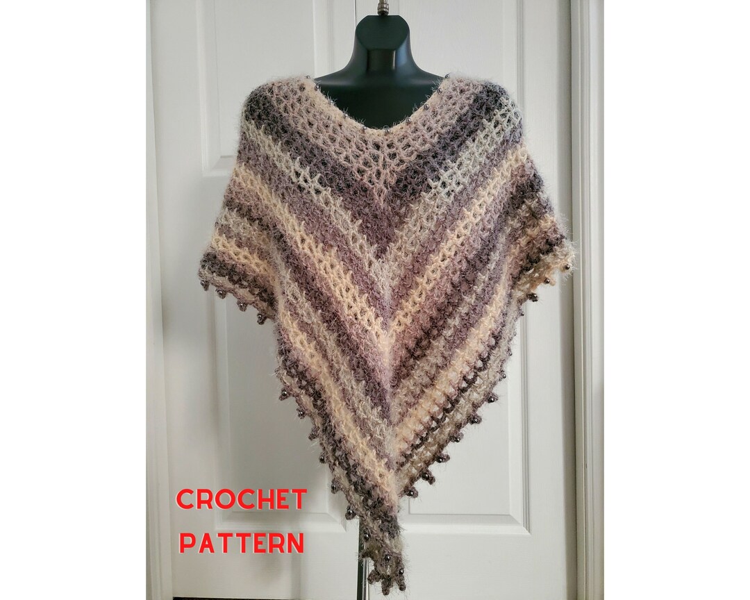 Crochet Poncho Pattern With Beads, Lacy Poncho Pattern, ZIGZAG MESH ...