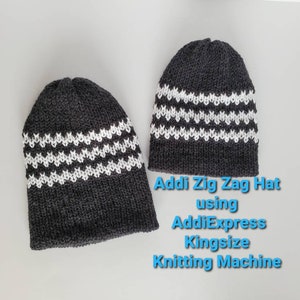 Addi Zig Zag Hat PDF Machine-knitting PATTERN | Child and Adult Hat Sentro Machine Knit Pattern ...
