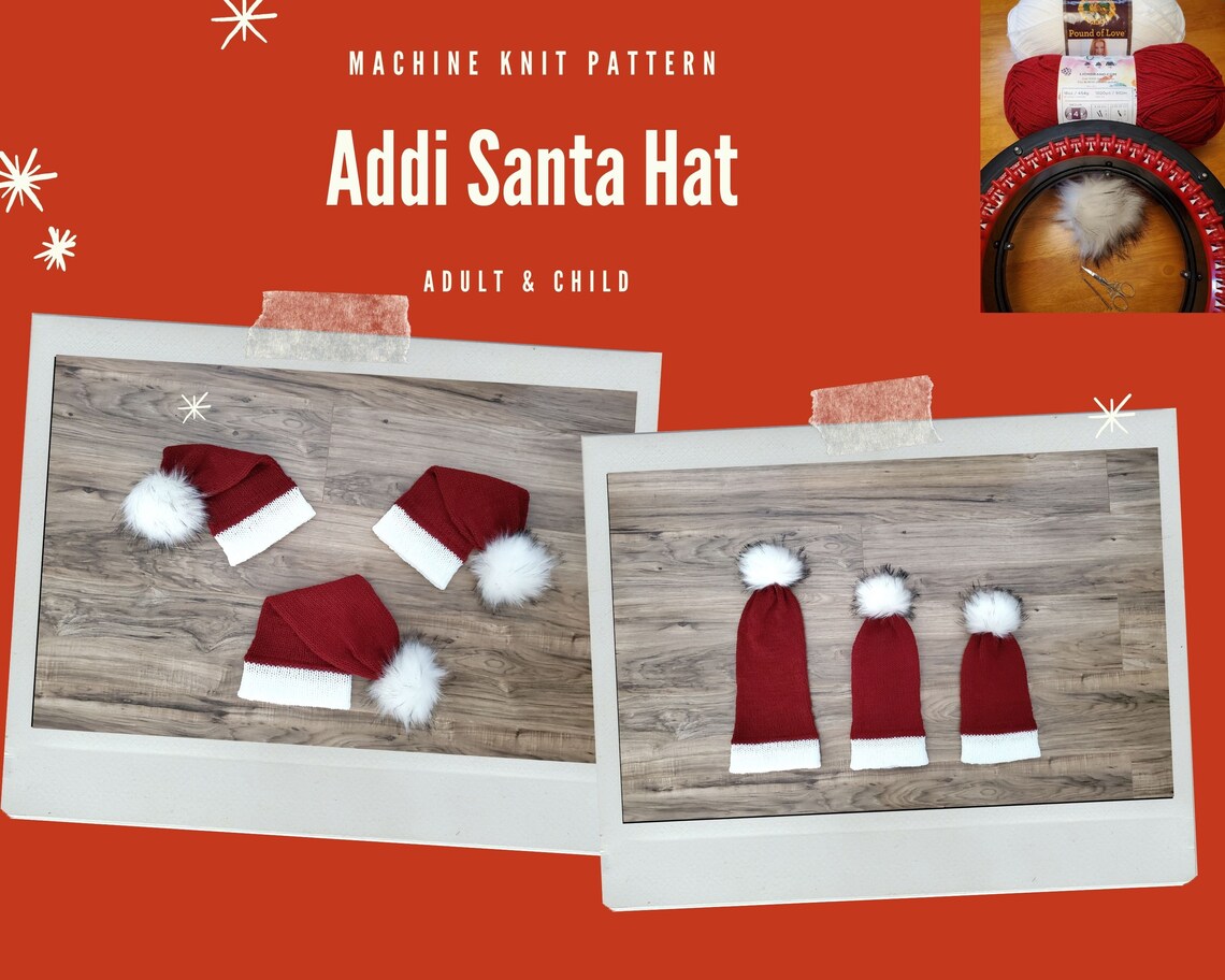Santa Hat Machine Knit PATTERN / Addi Santa Hat Knitting Machine ...
