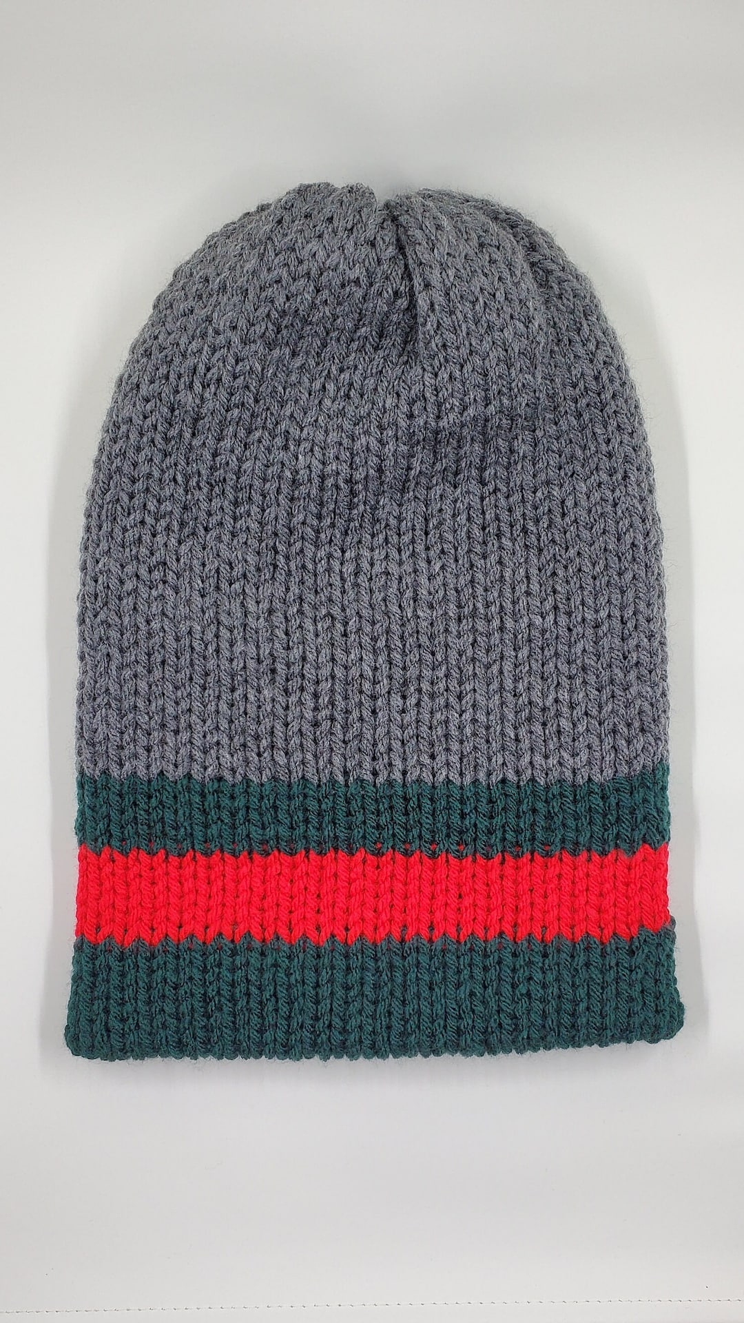 Dark Grey Knitted Hat |grey, Red and Green Hat | Reversible Slouchy ...
