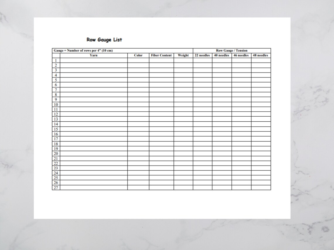 Printable Machine Knit Gauge Chart, Knitting Gauge Chart Instant ...