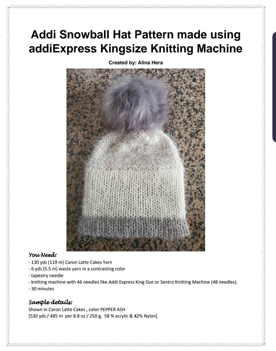 Addi Snowball Hat PDF Machine-knitting PATTERN / Sentro - Etsy Canada