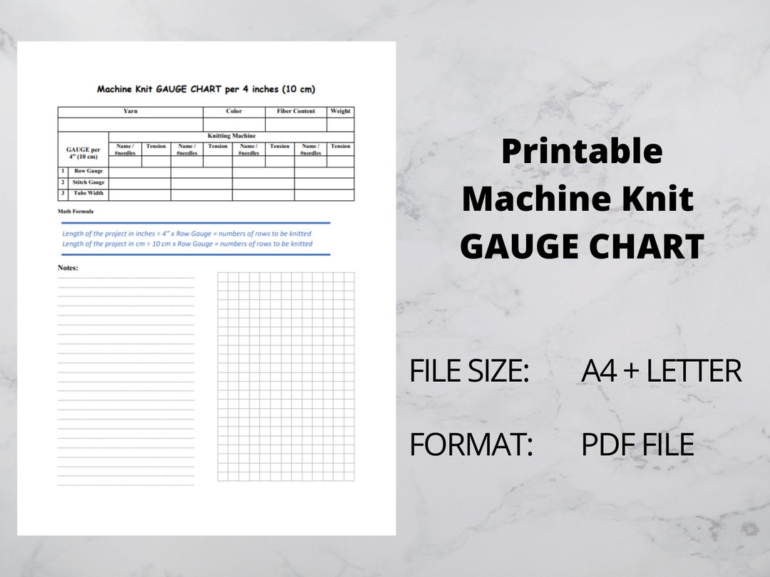 Printable Machine Knit Gauge Chart, Knitting Gauge Chart Instant ...