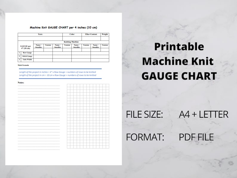 Printable Machine Knit Gauge Chart Knitting Gauge Chart - Etsy UK