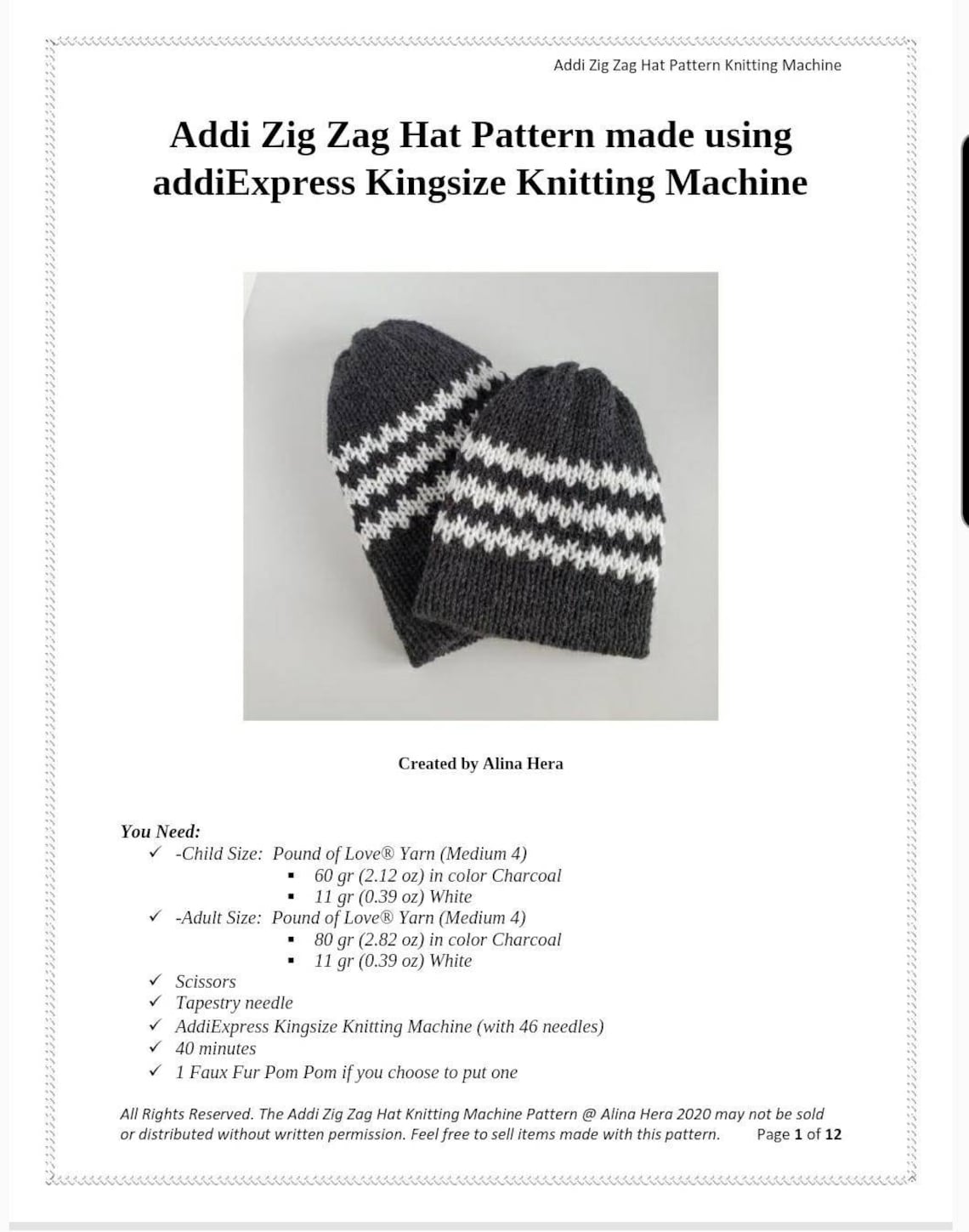 Addi Zig Zag Hat PDF machine-knitting PATTERN / Addi Express | Etsy