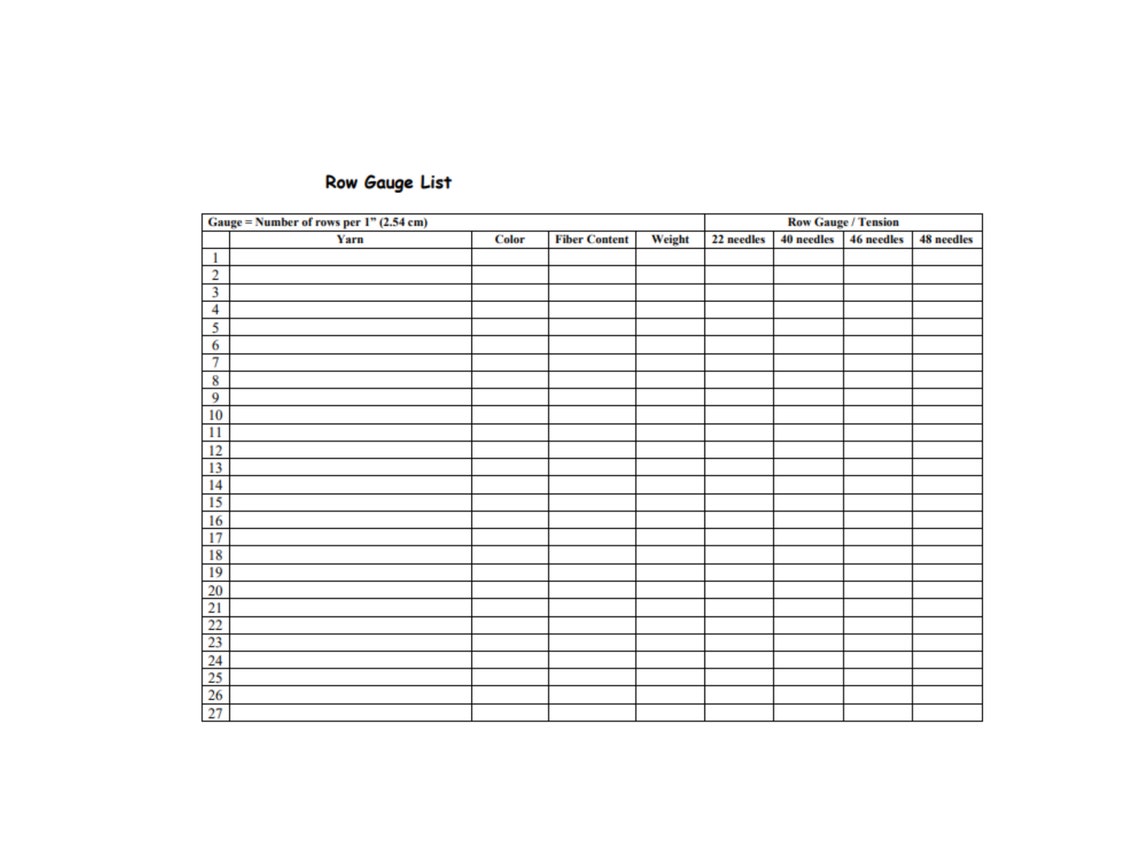 Printable Machine Knit Gauge Chart, Knitting Gauge Chart Instant ...