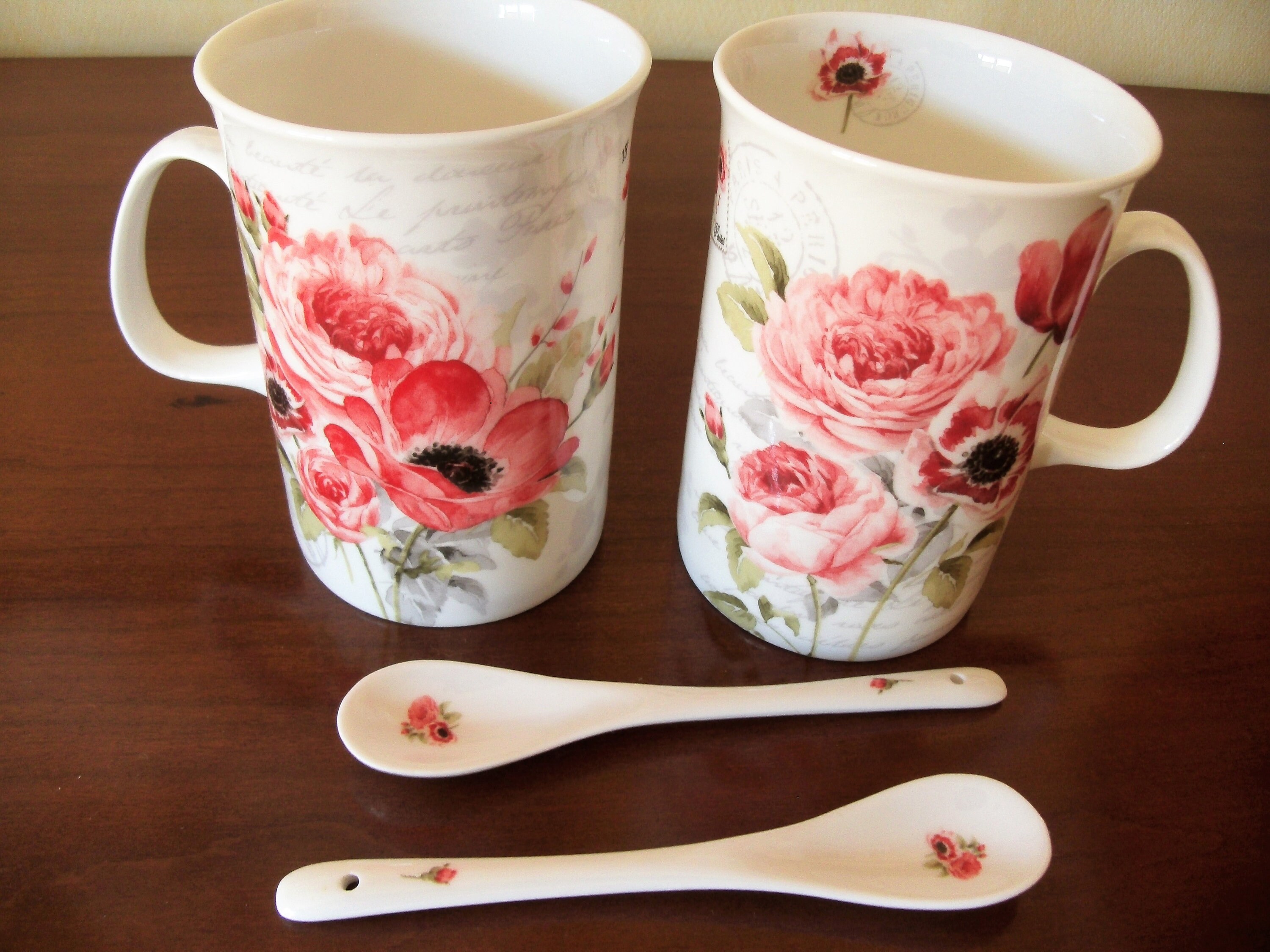 Set Of 2 Fine Porcelain Mugs With Spoons Hand Painted D cor Etsy Set Of 2 Fine Porcelain Mugs With Spoons Hand Painted D cor Etsy