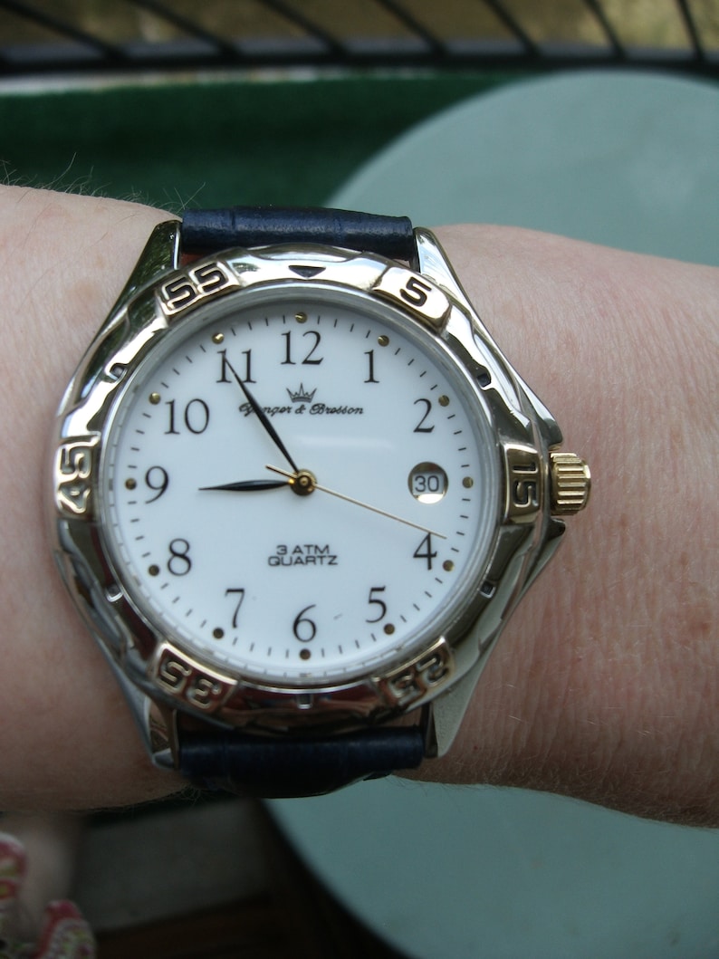 Montre YONGER et BRESSON acier à quartz bracelet cuir vintage pour homme - Etsy France