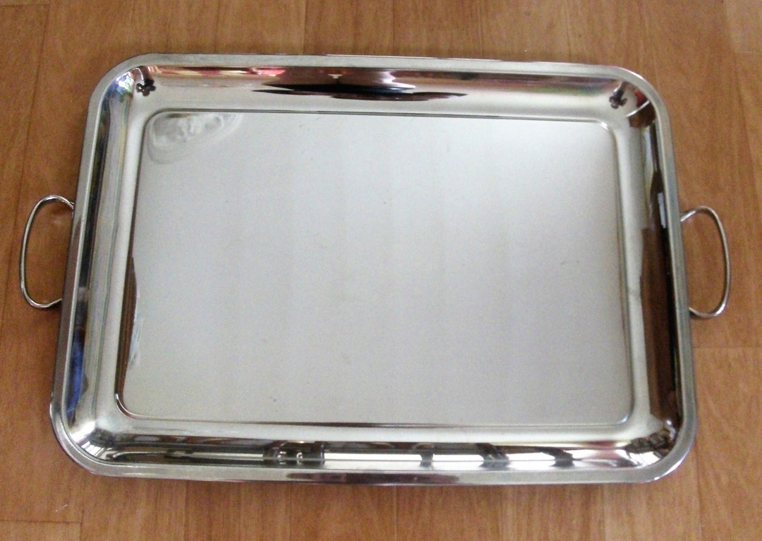 Large Vintage Stainless Steel Tray for Tableware - Etsy