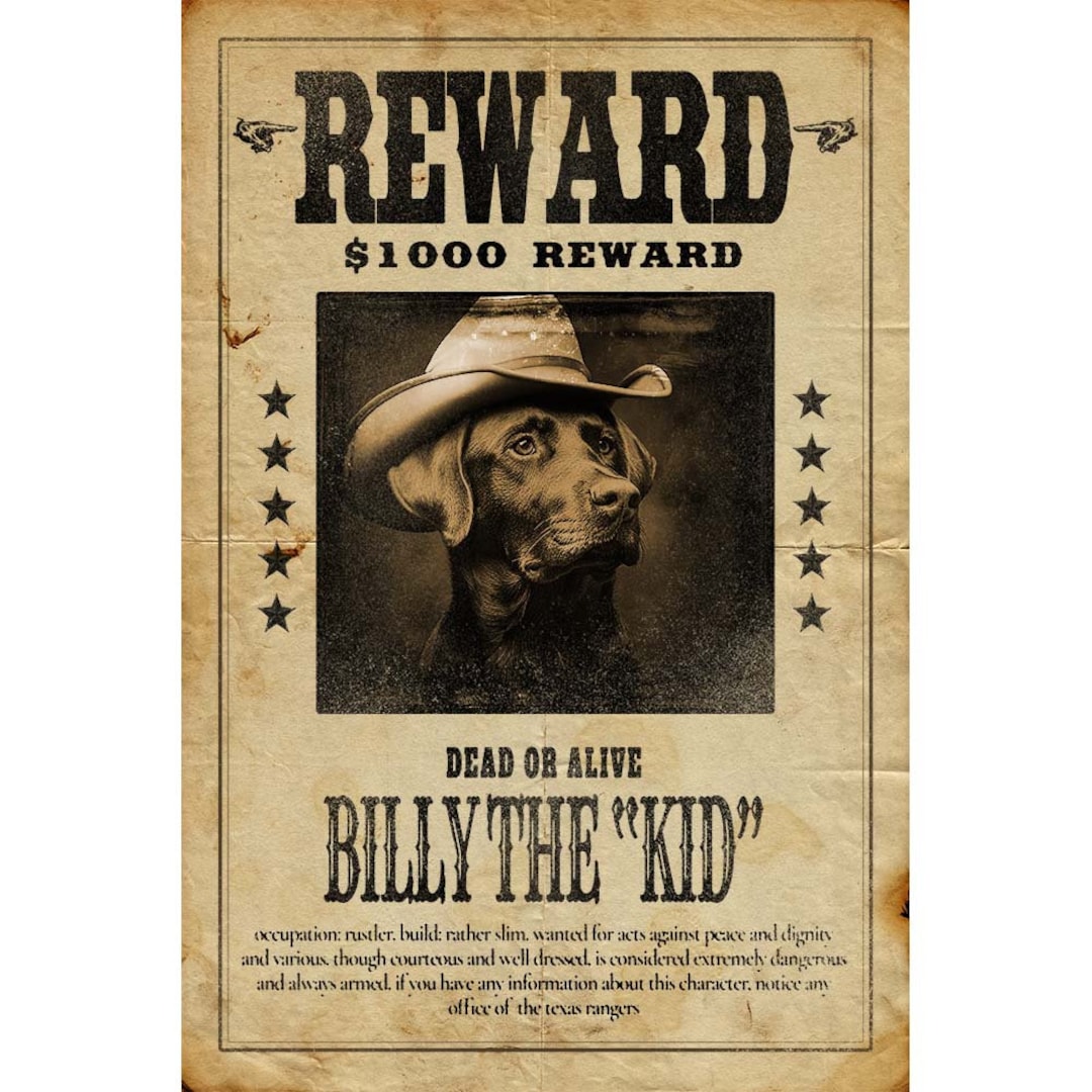 CUSTOM Wanted Poster Print of Your Dog or Pet | 24x36 or 12x18 Lustre ...