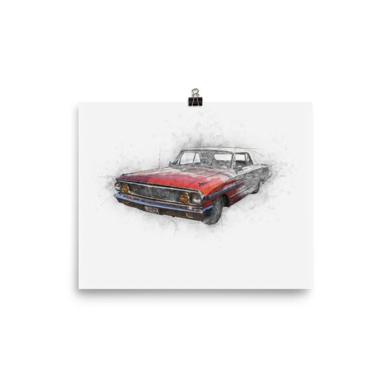 Ford Galaxie Drawing Print 1960's Vintage Old Historic - Etsy Australia