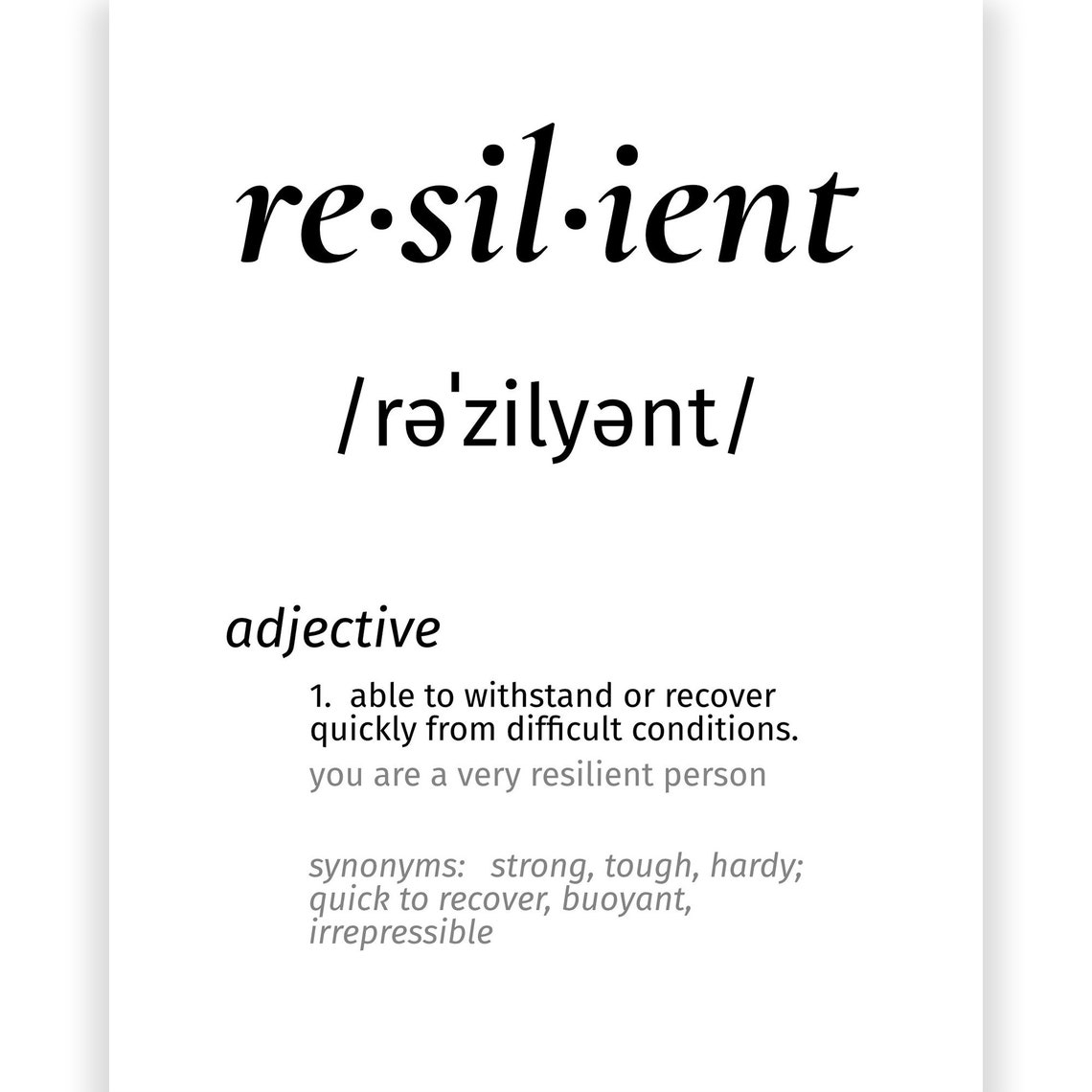 Resilient Definition Word Art Printable Wall Art Printable File PDF ...