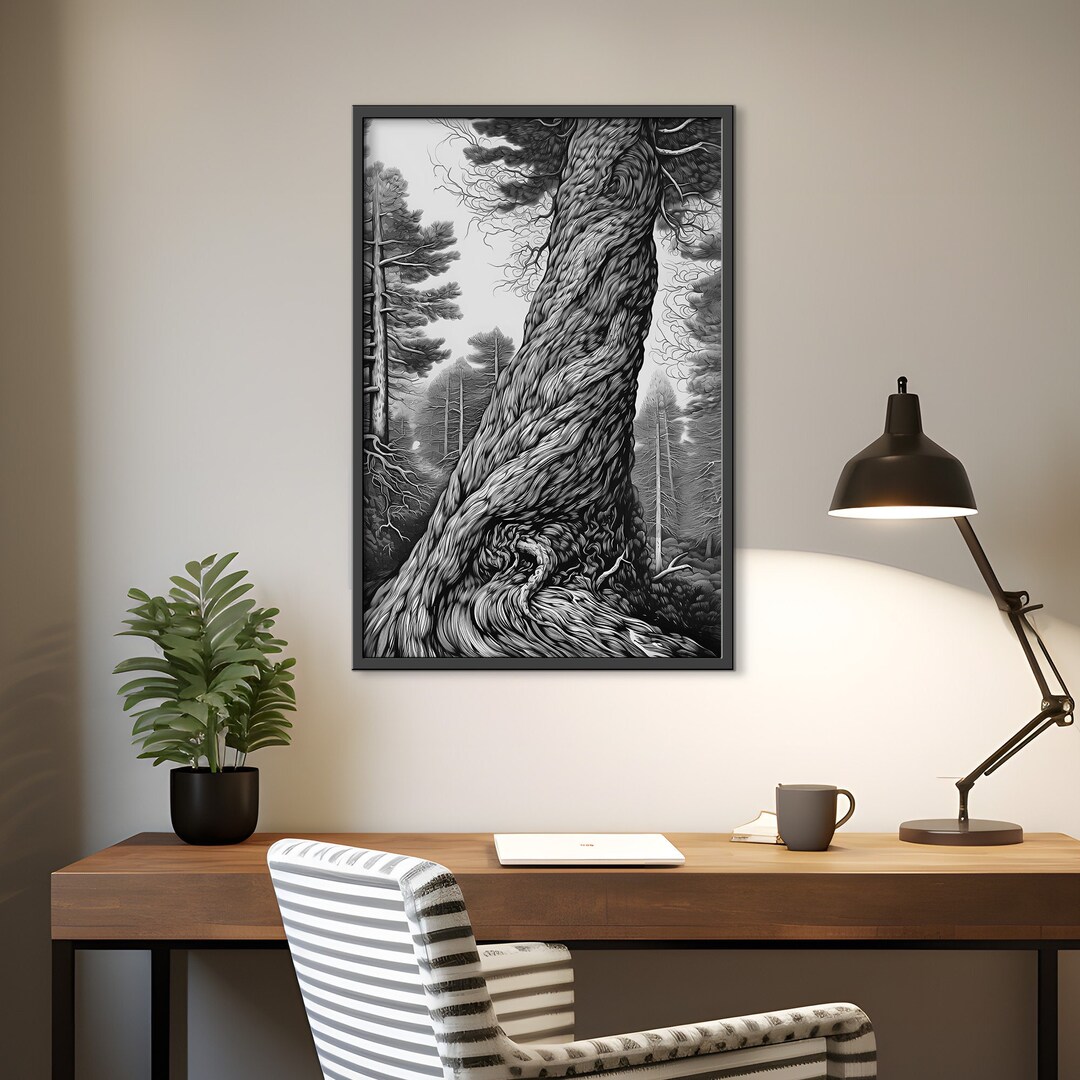 Black and White Tree Art, PRINTABLE Wall Art, Forest Art, Nature ...