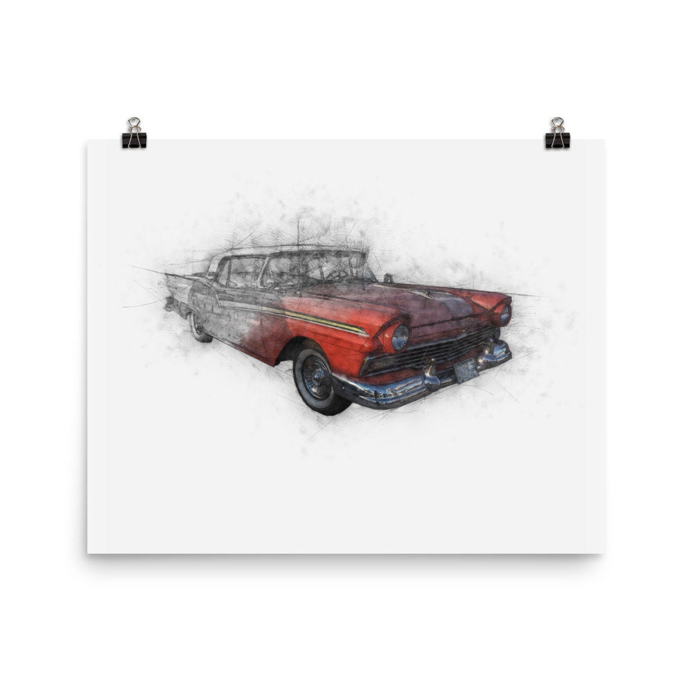 Ford Fairlane Car Drawing Print | 50's Retro Vintage Car Wall Decor - Etsy