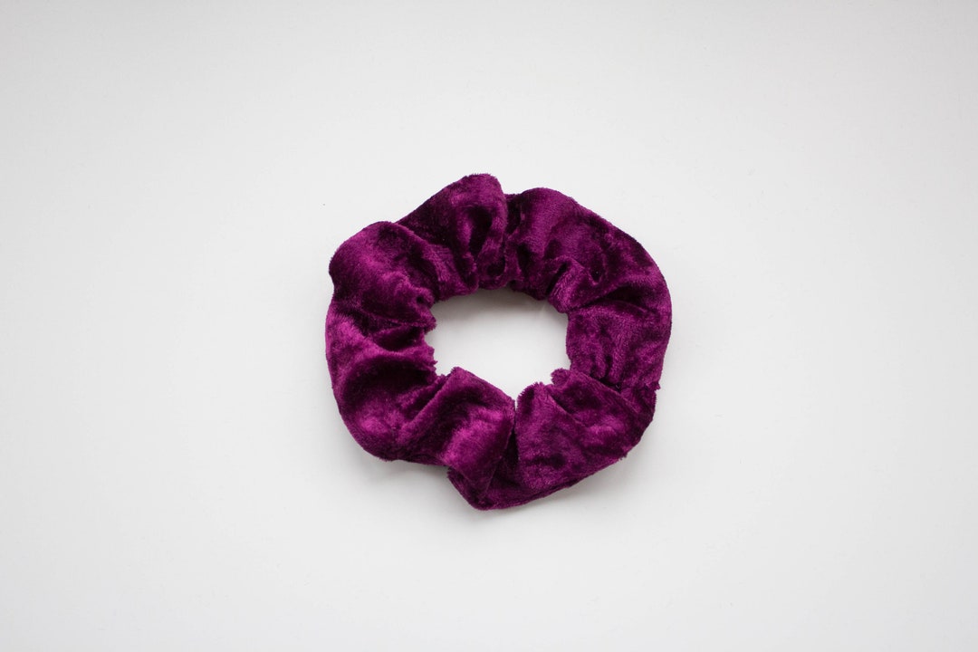Purple Velvet Scrunchie, Medium Magenta Hair Tie, Retro 90's Hair Band ...