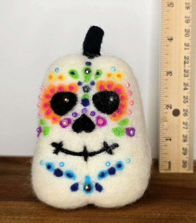 Needlefelted Sugar Skull Jack-o-lantern: Hand-made Wool Decoration - Etsy