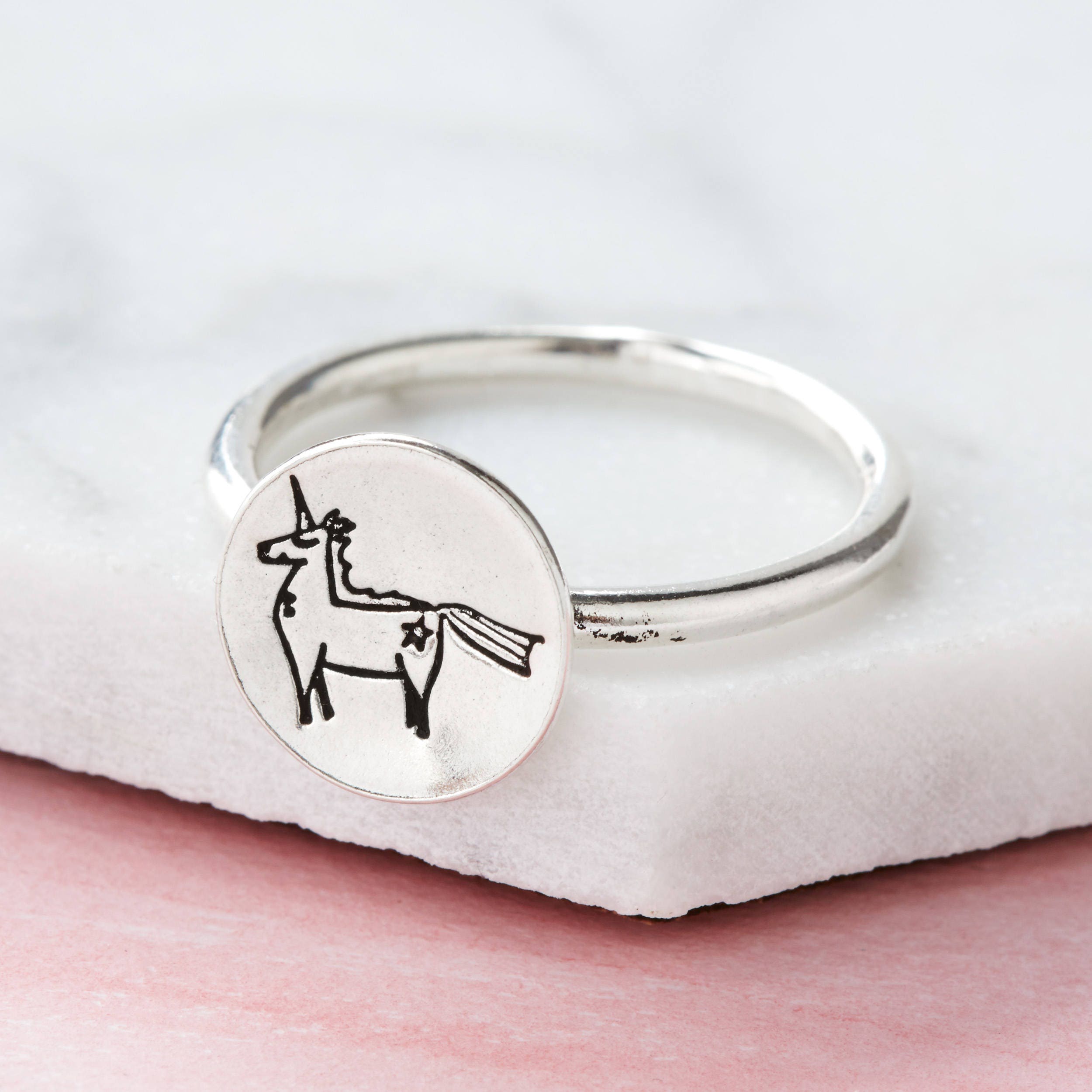 Unicorn Sterling Silver Dainty Stacking Ring - Etsy