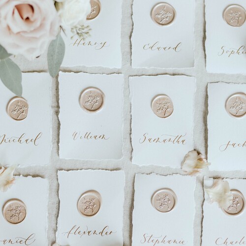 Hand Torn Edge Place Cards With Wax Seal set of 12 - Etsy