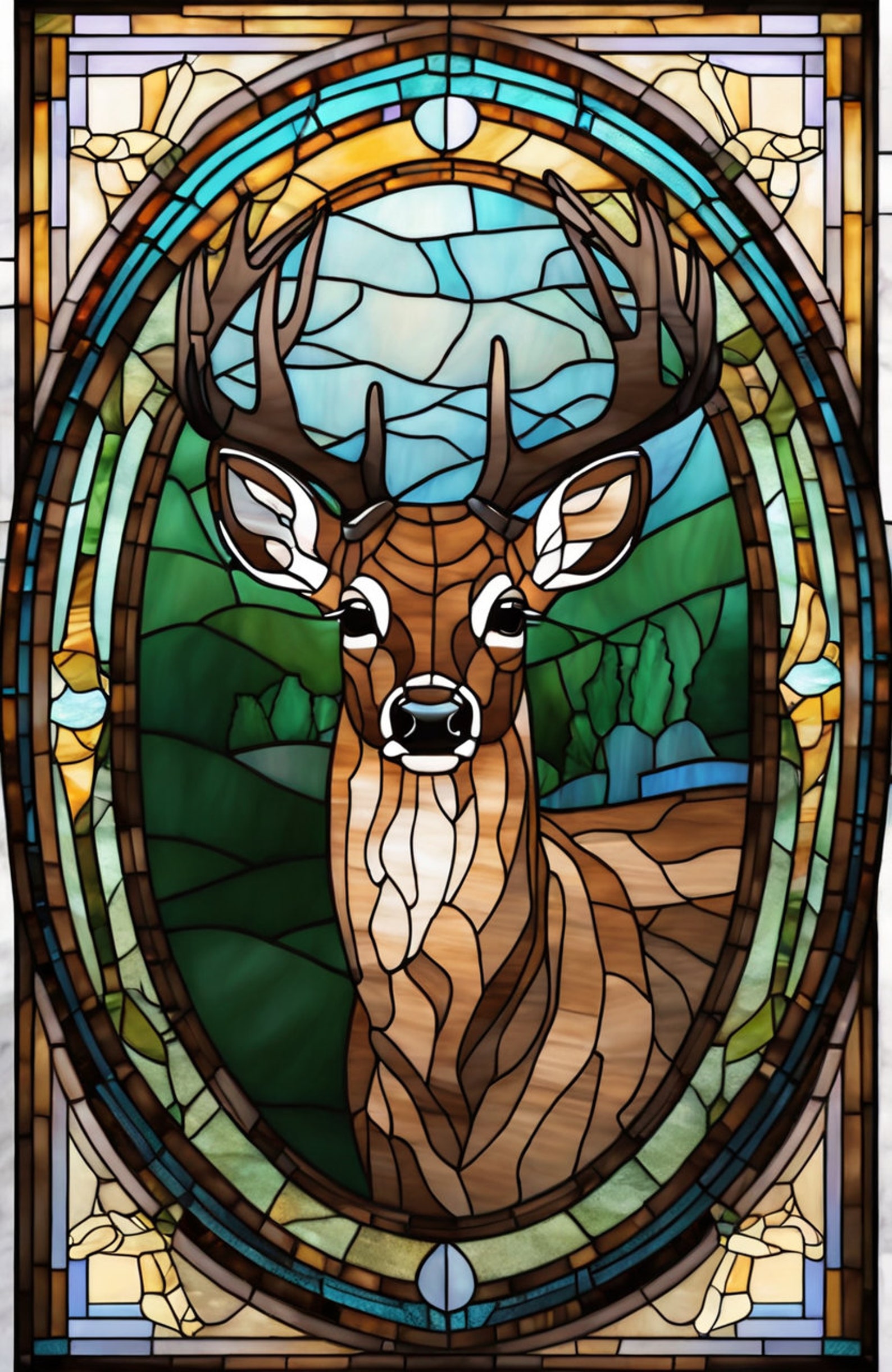51 Whitetail Deer -stained Glass and Mosaic Style Graphics for Pattern ...
