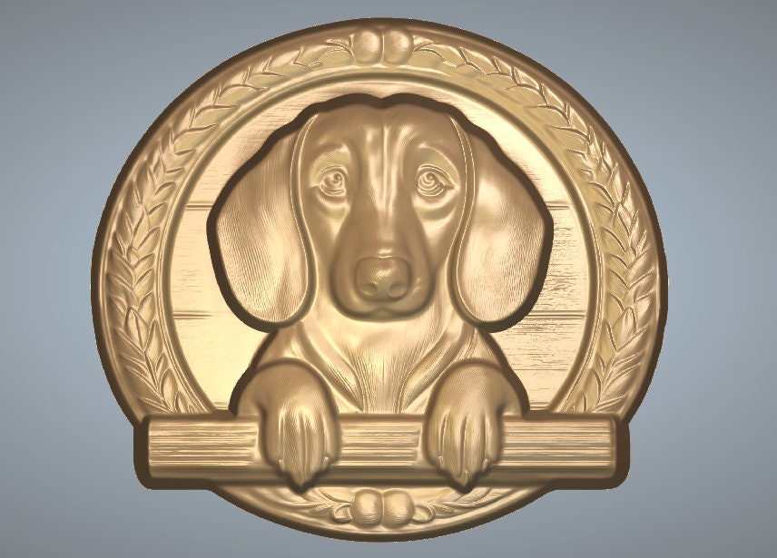 3D CNC STL Model - Dachshund in a Frame and Bas Relief for a Wood ...