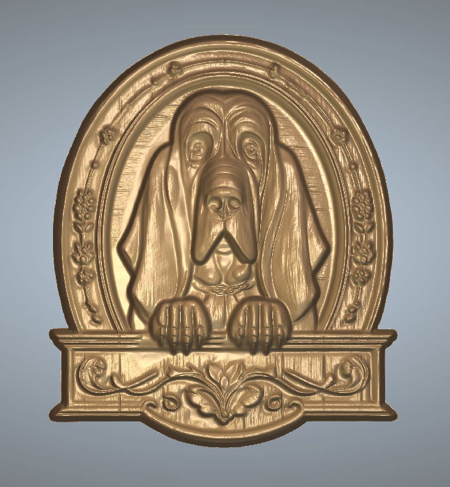 3D CNC STL Model Basset Hound in a Frame and Bas Relief for a Wood ...