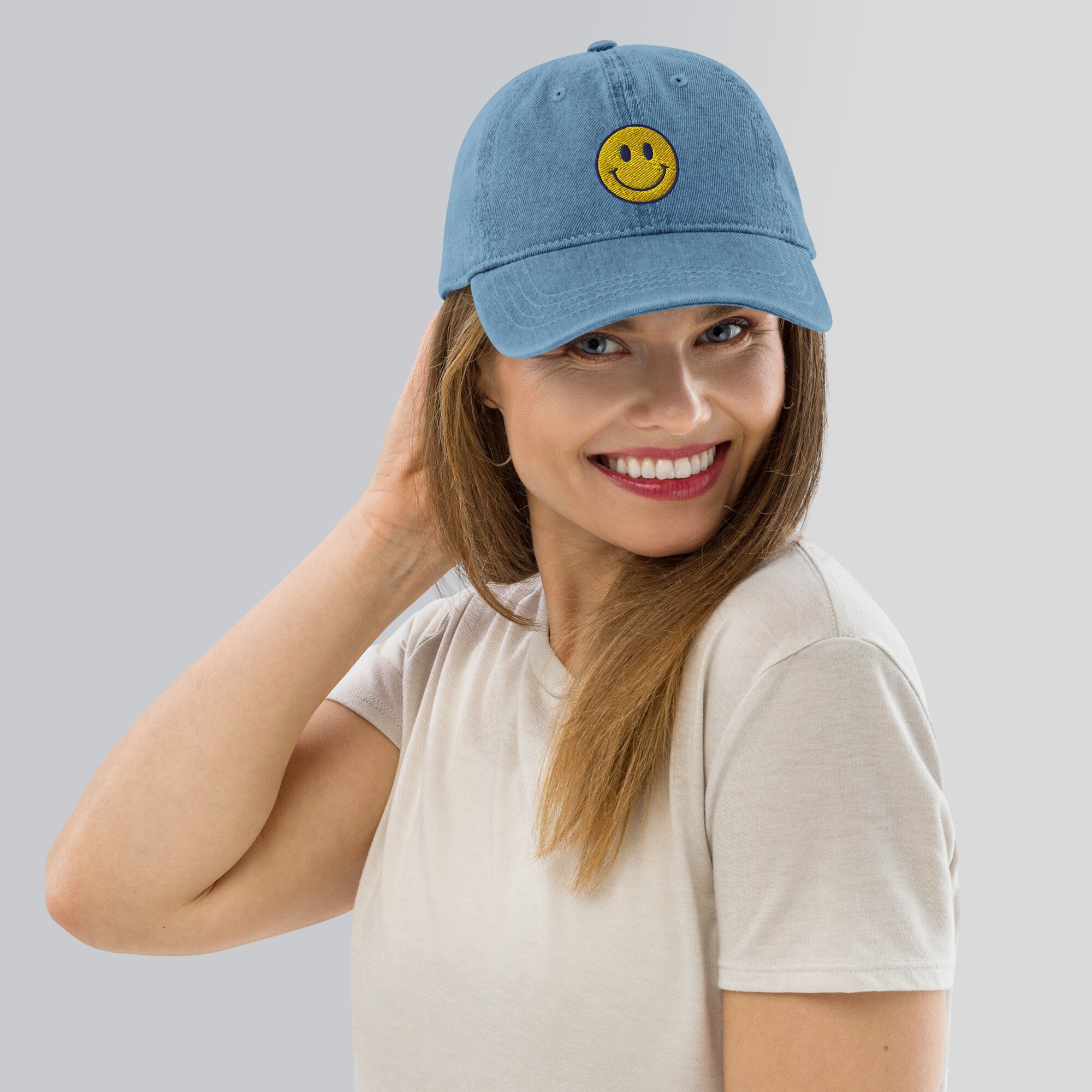 Smiley Face Denim Hat Happy Face Hat Trendy Hat 90's - Etsy