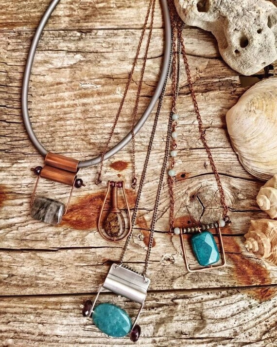 Handmade Necklaces With a Minimal Style With Semi precious Stones and Matelli in Copper Aluminum Steel Etsy