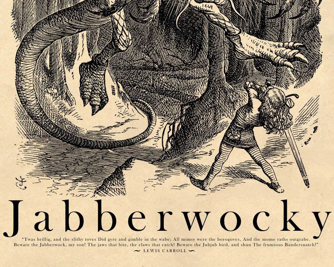 Vintage Book Illustration "jabberwocky" by John Tenniel (c.1871) Lewis ...