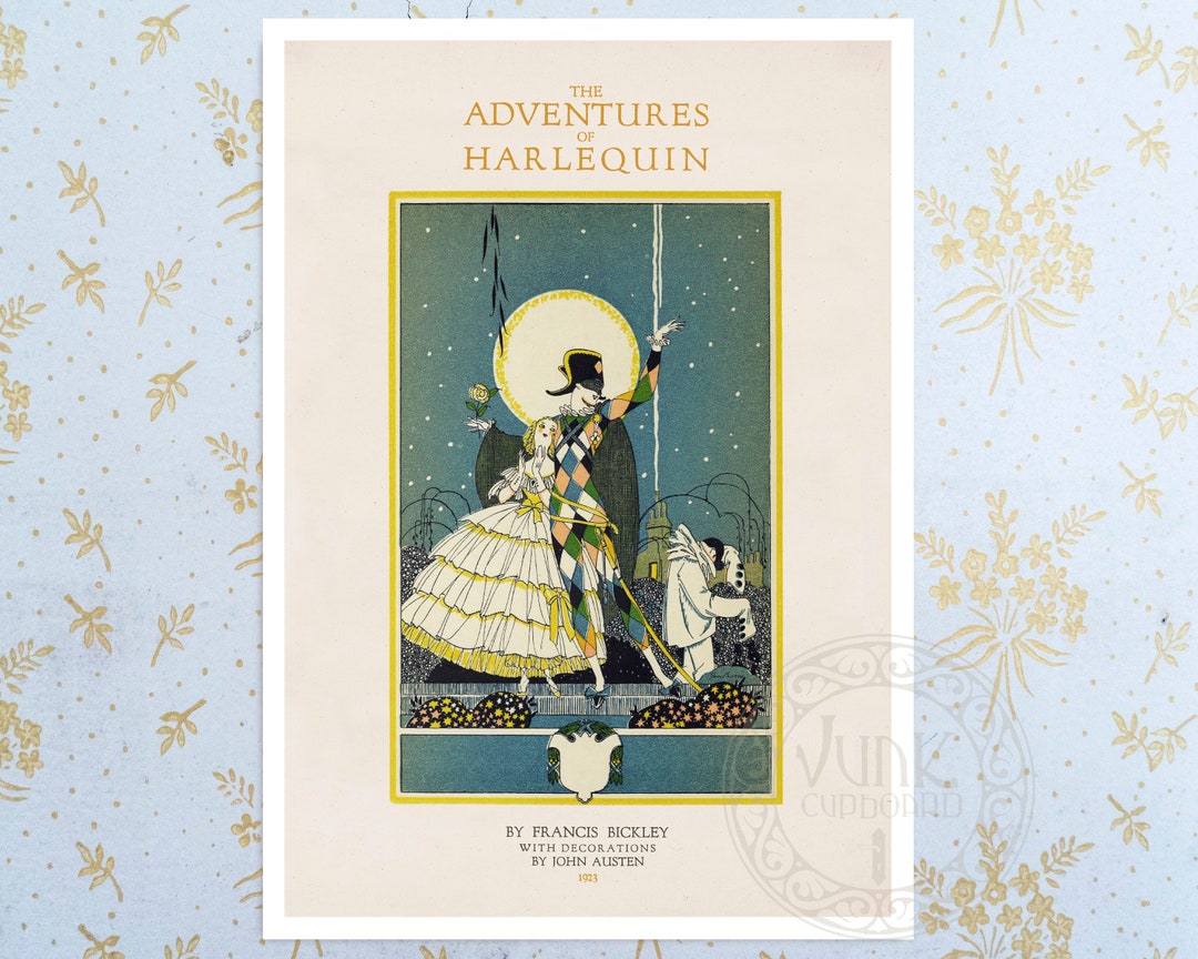 Vintage Book Illustration the Adventures of Harlequin John Austen c ...